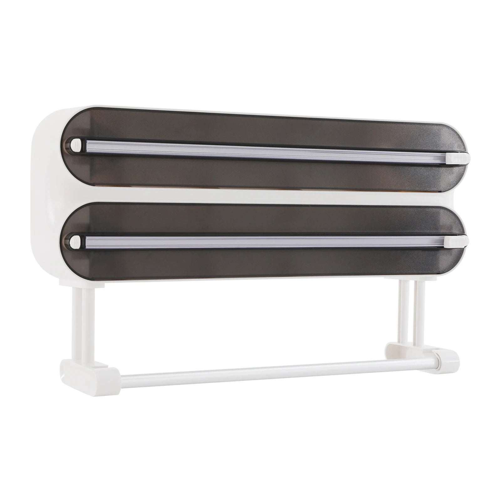 Dispensador de film transparente de pared con 2 ganchos, soporte de rollo de pared 3 en 1 para ...