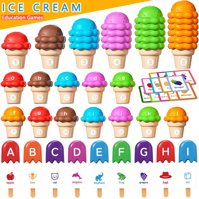 Ice Cream Sorting Montessori Didactic Toys Baby Learning Number Letter ...