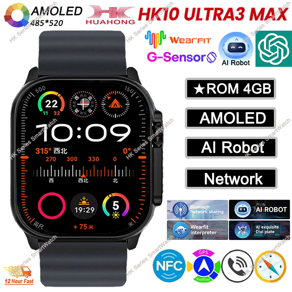 Mise à niveau HK10 Ultra 3 MAX 2025 Montre Intelligente Originale 4 Go ...