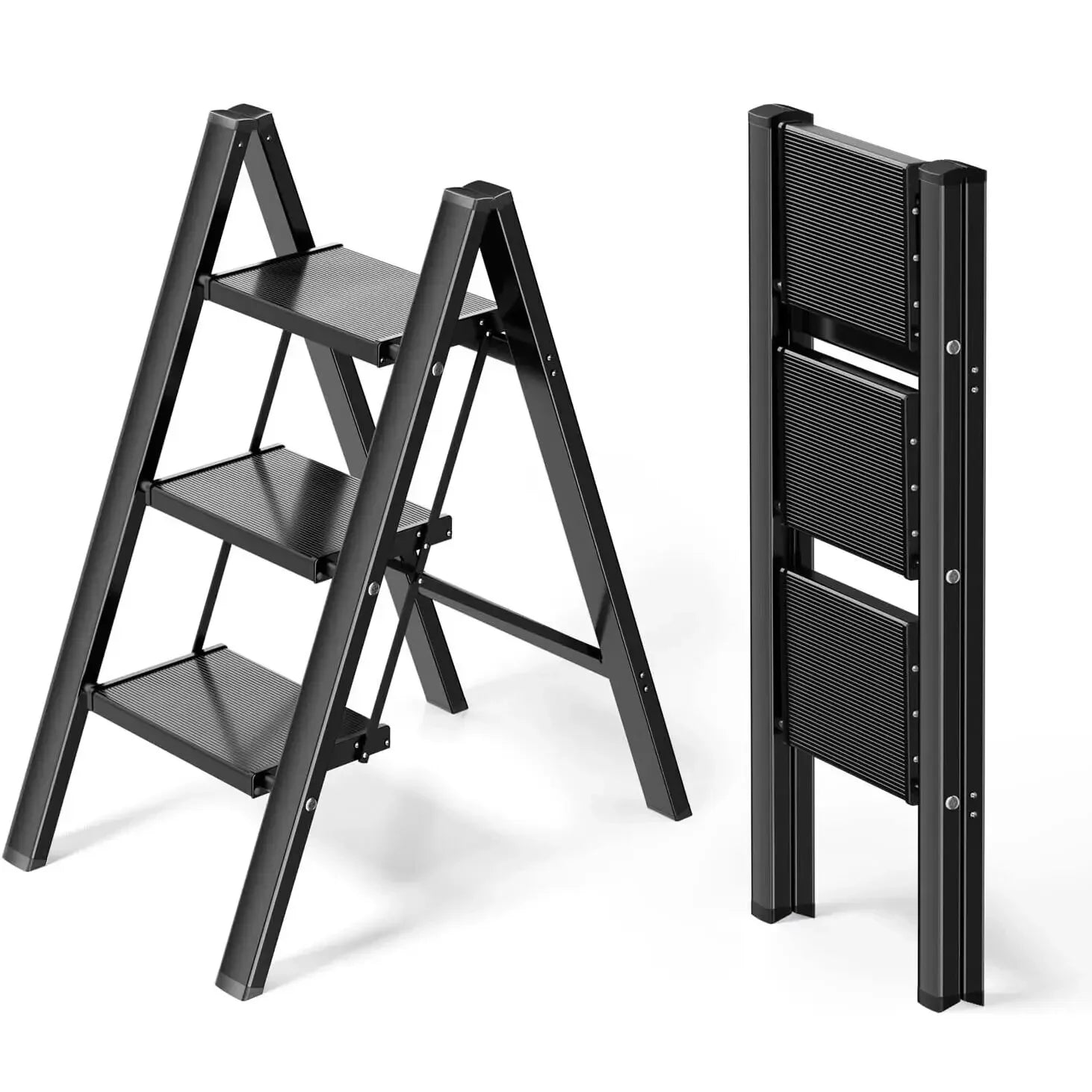 Aluminium 3-4 Step Ladder with Wide Steps Lightweight Folding Ladder ...