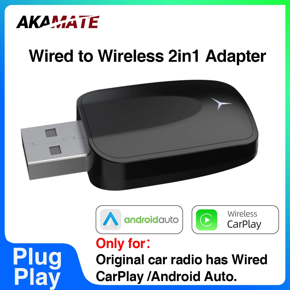 2in1 Wireless CarPlay Wireless Android Auto Adapter Plug and Play ...