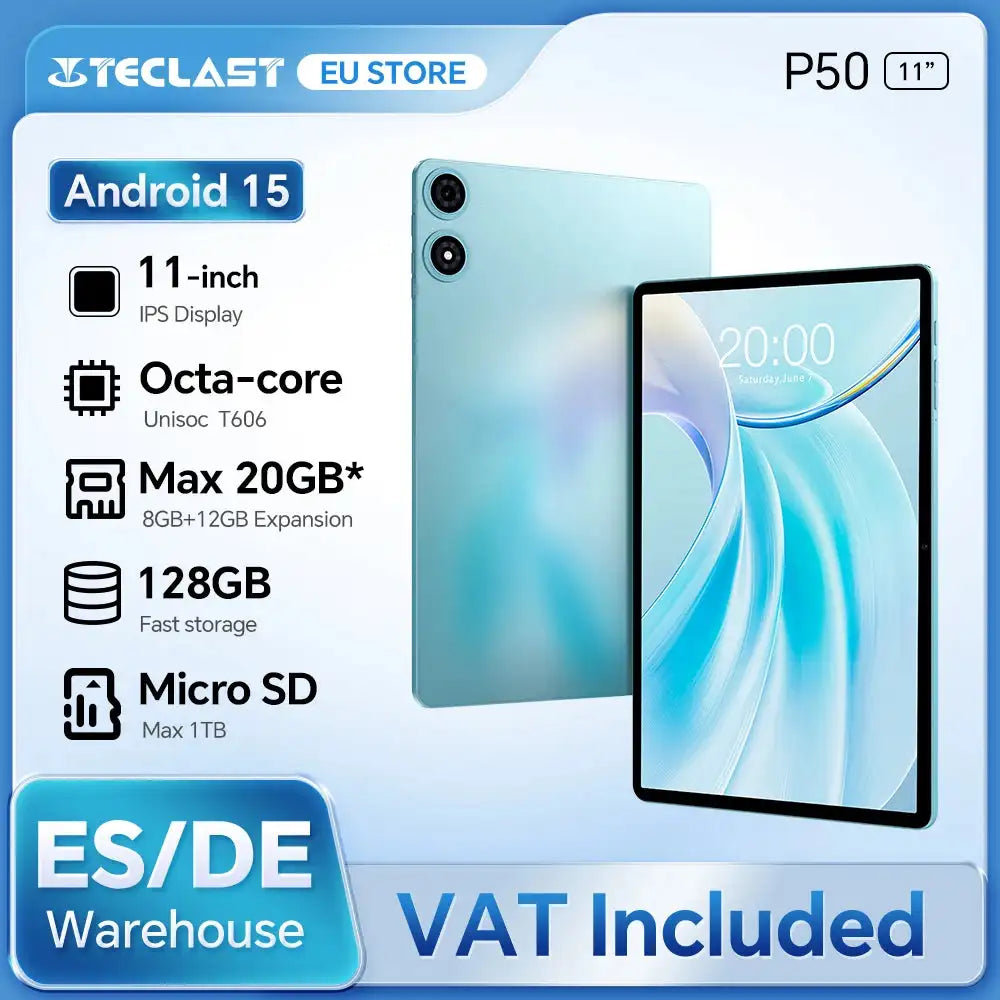 Teclast P50 2025 Android 15 Tableta 11" IPS 90Hz Máx 20GB RAM 128GB ROM ...